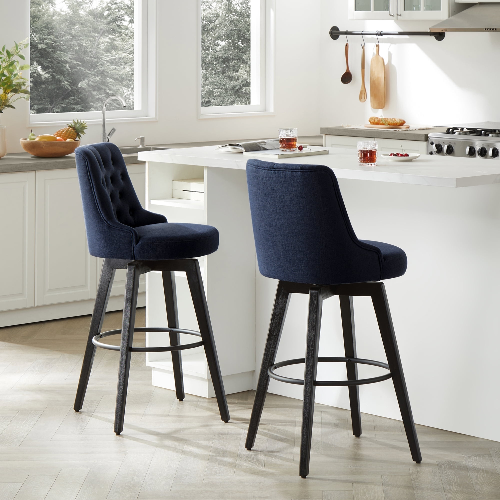 CHITA 30 inch Swivel Upholstered Counter Height Bar Stools with Tufted ...