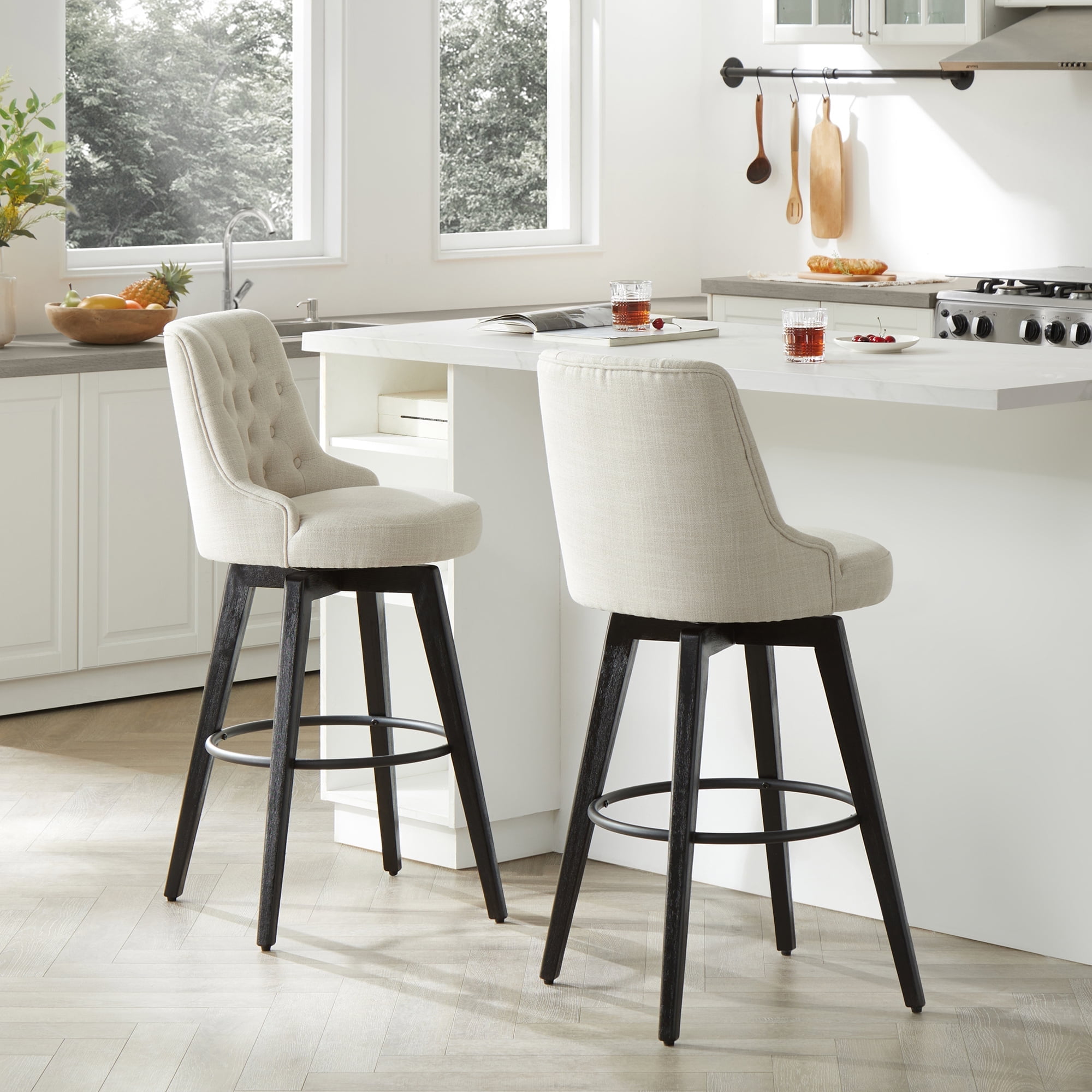 CHITA 30" Contemporary Leather Swivel Counter Height Bar Stools, Tufted ...