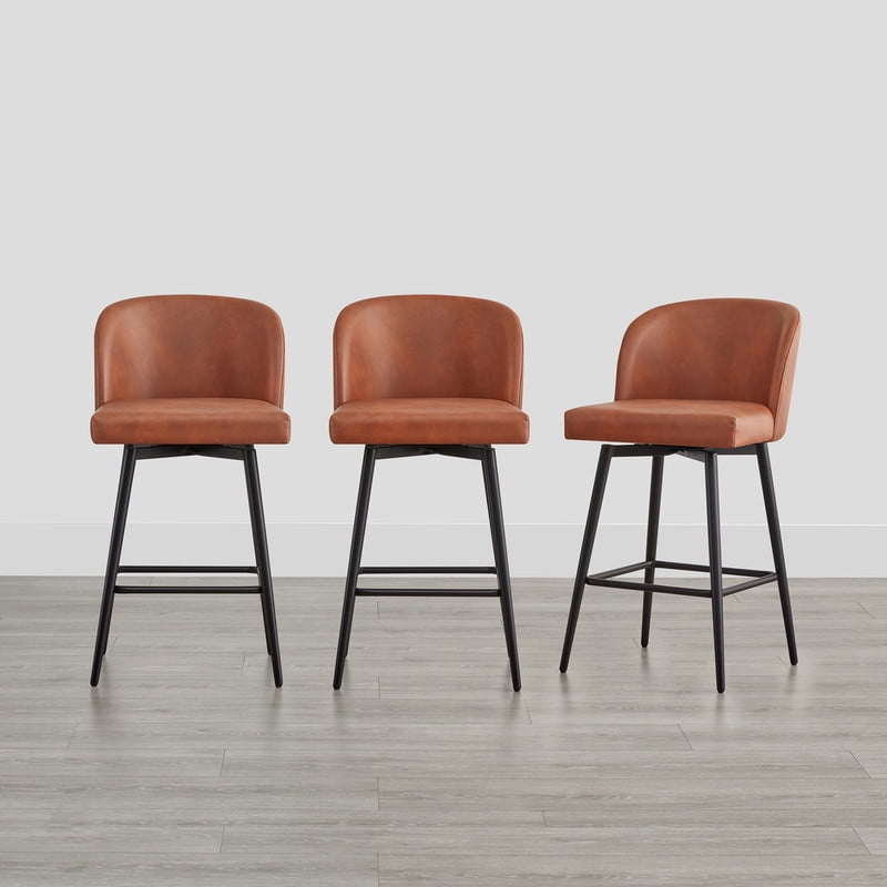 CHITA 27" Swivel Upholstered Counter Bar Stools with Back & Metal Legs ...