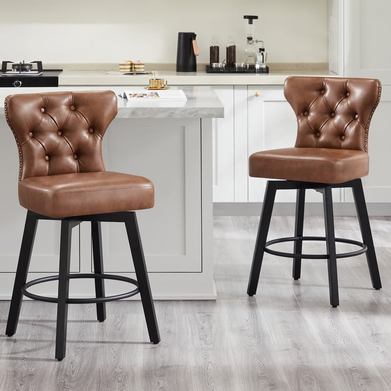 CHITA Swivel Bar Stools Tufted Wingback with Nail Head Set of 2 ...