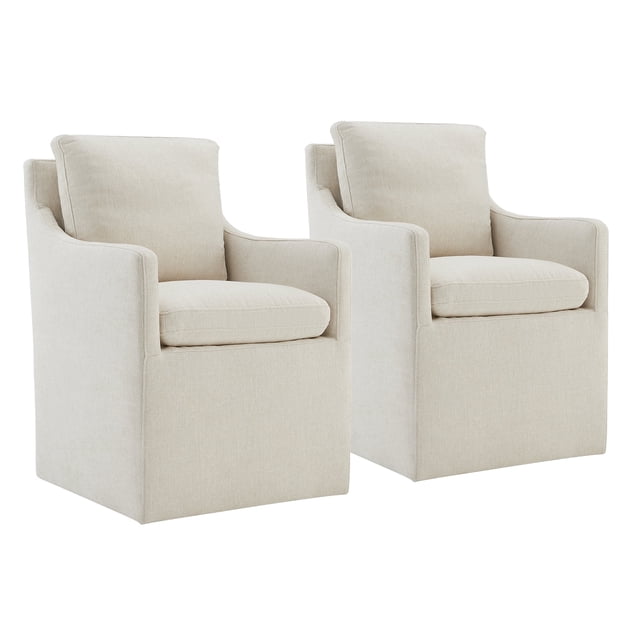 CHITA Modern High Back Armrest Dining Chair Set of 2, Linen Fabric ...