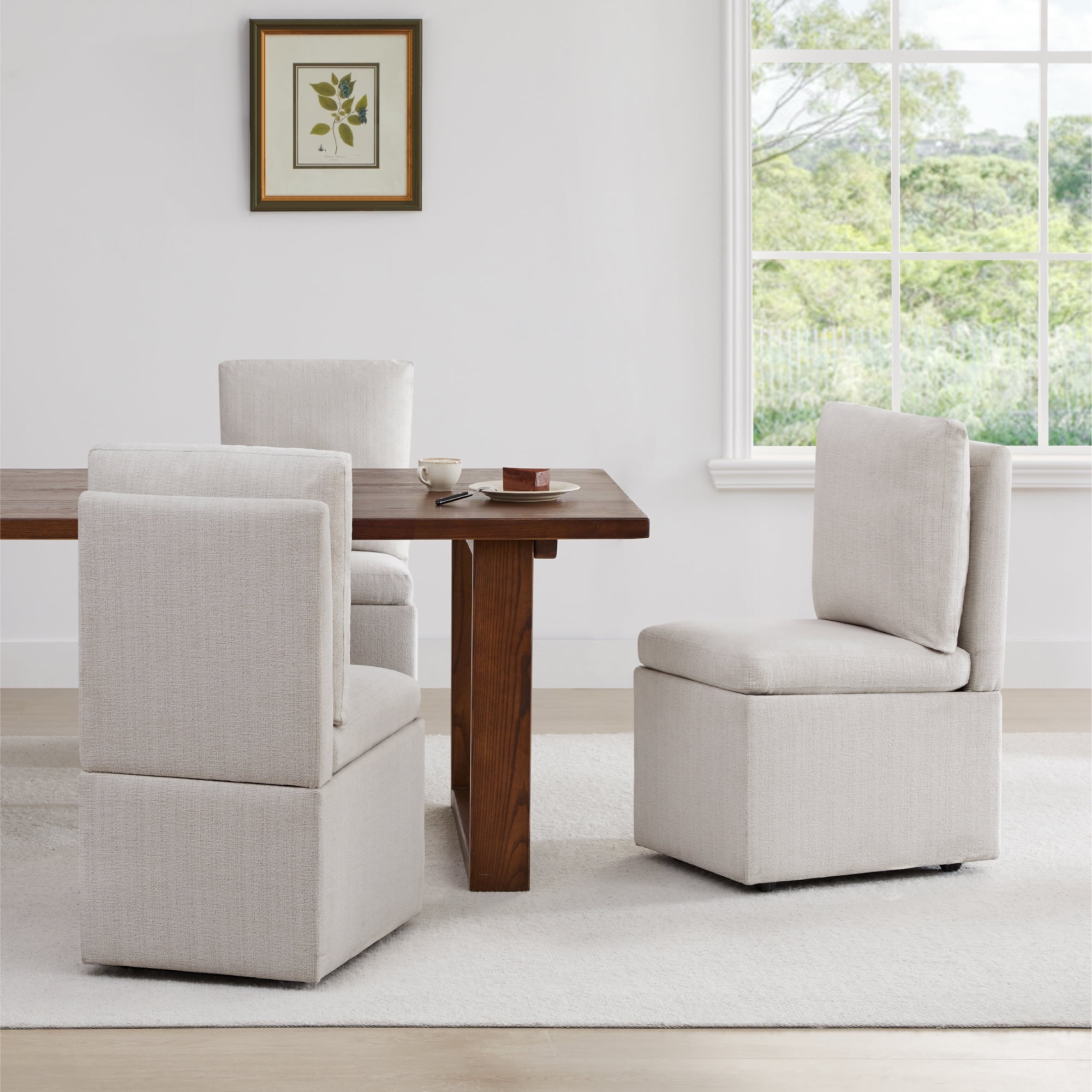 CHITA Modern Armless Dining Chair with Caster & Storage, Set of 2 ...