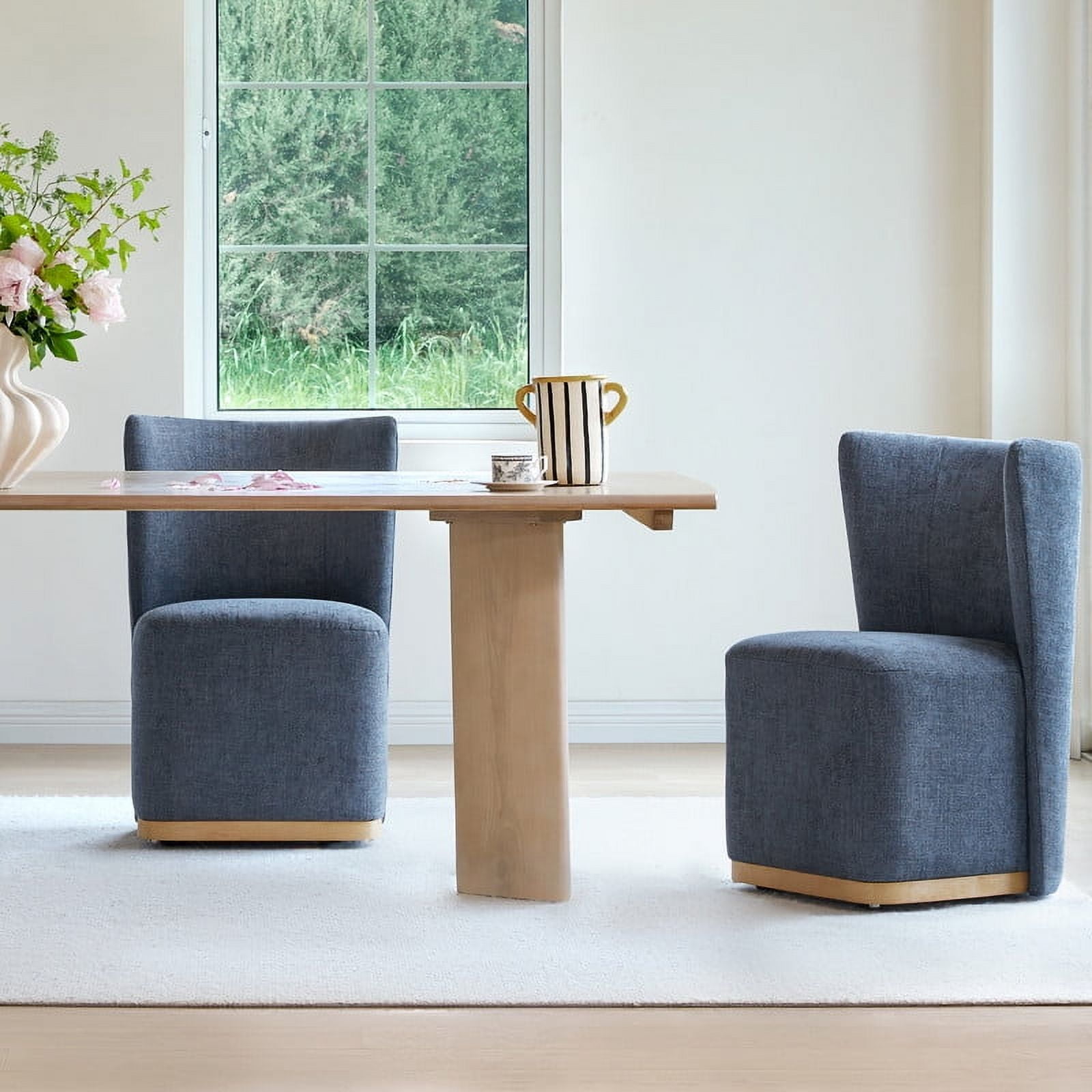 CHITA Modern Wingback Dining Chairs with Casters&Wood Base Set of 2 ...