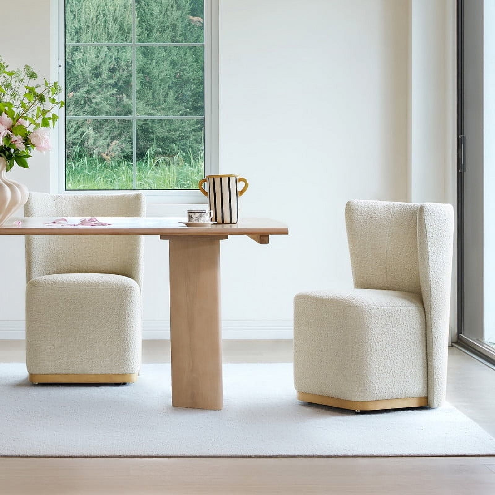 CHITA Modern Wingback Dining Chairs with Casters&Wood Base Set of 2 ...