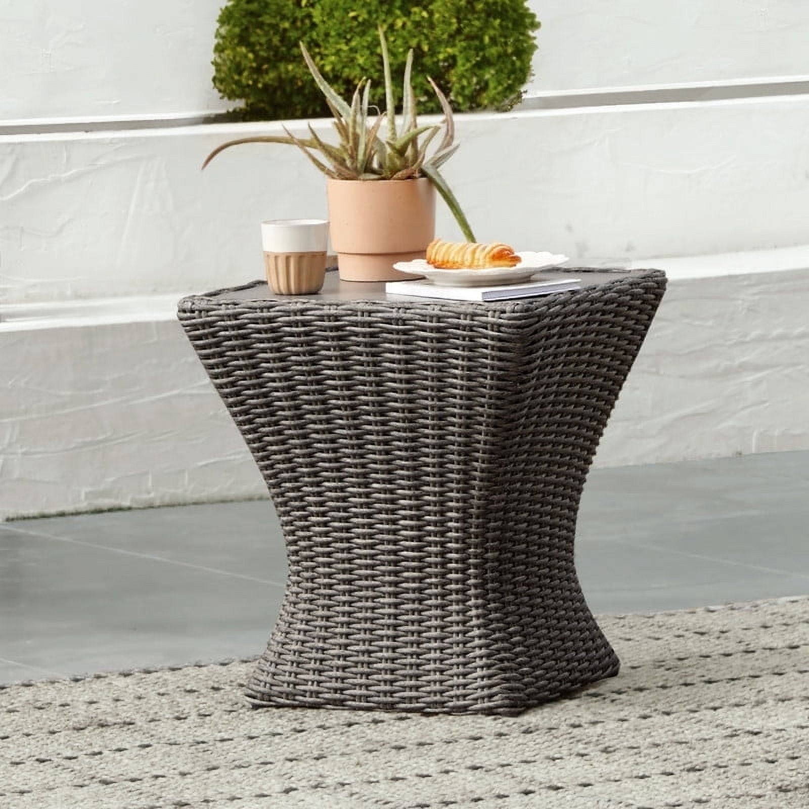 CHITA Outdoor Half Rround Wicker Side Table, Gray - Walmart.com