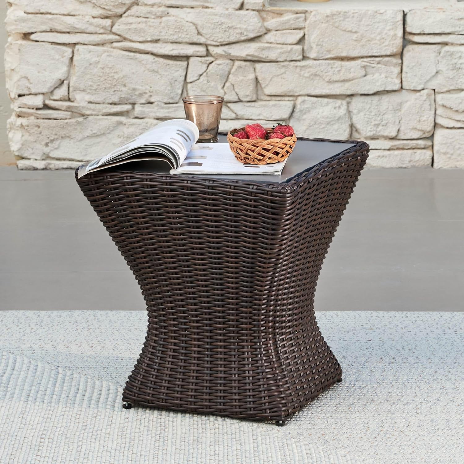 CHITA Patio Wicker Rattan Side Table with Adjustable Foot Leveler ...