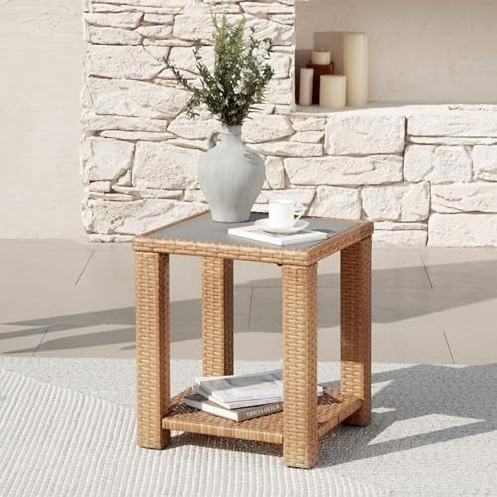 CHITA Patio Wicker Rattan Side Table with Adjustable Foot Leveler, Outdoor Square End Table with ...