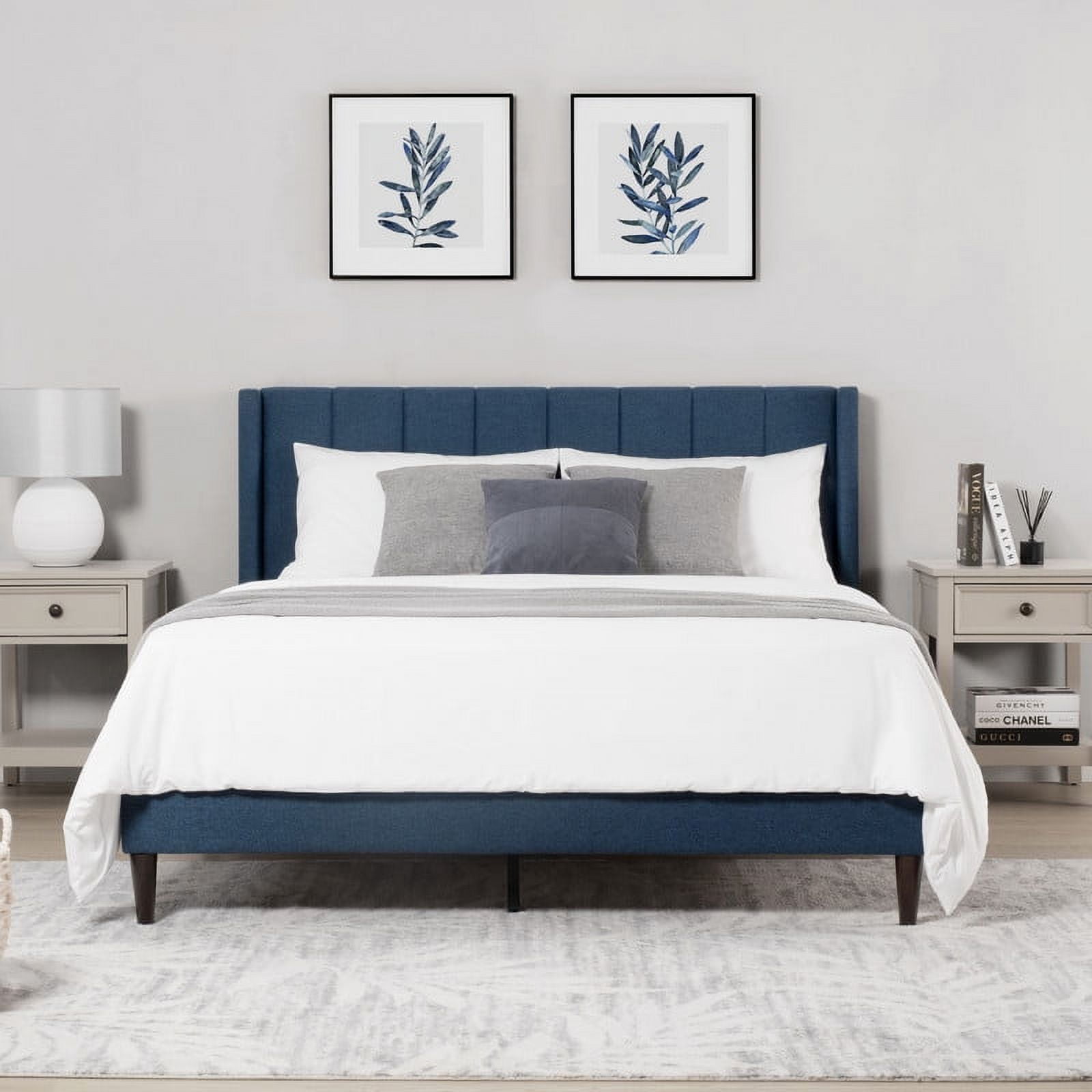 CHITA Queen Size Upholstered Platform Bed Frame with Vertical Stripe ...