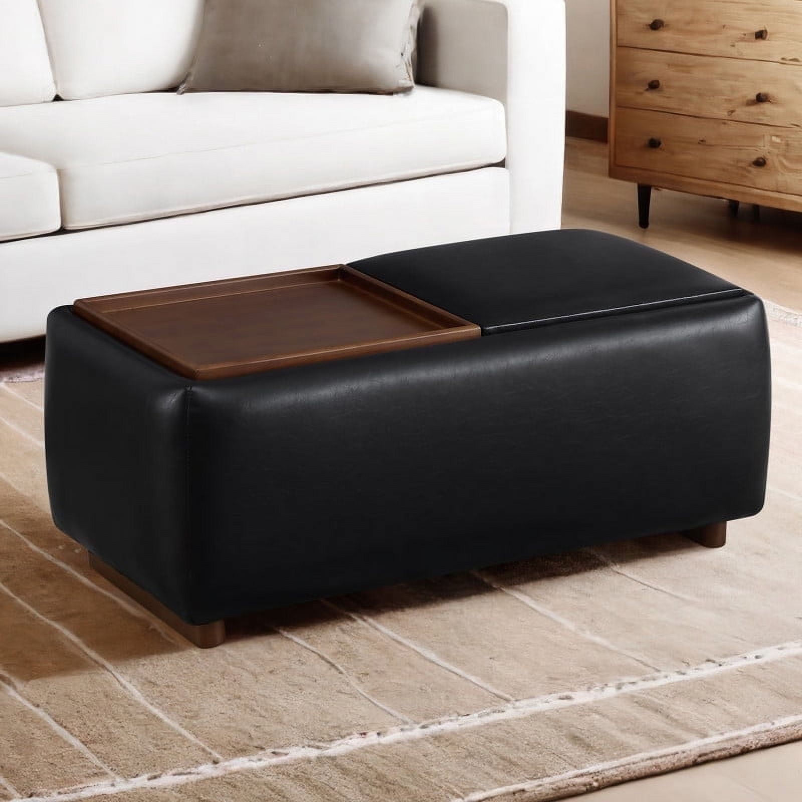 CHITA Storage Ottoman Bench Rectangle Footrest, Set of 2 in Black ...