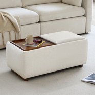 Hudson 48" Modern Luxury Ivory Boucle Upholstered Sliding Ottoman with ...