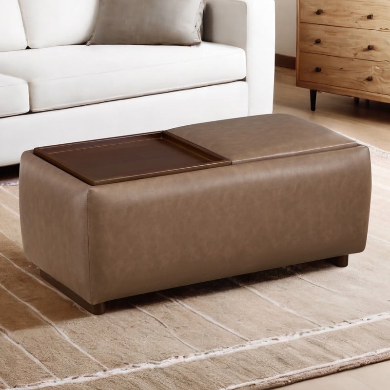 CHITA Storage Ottoman Bench Rectangle Footrest, Set of 2 in Brown ...