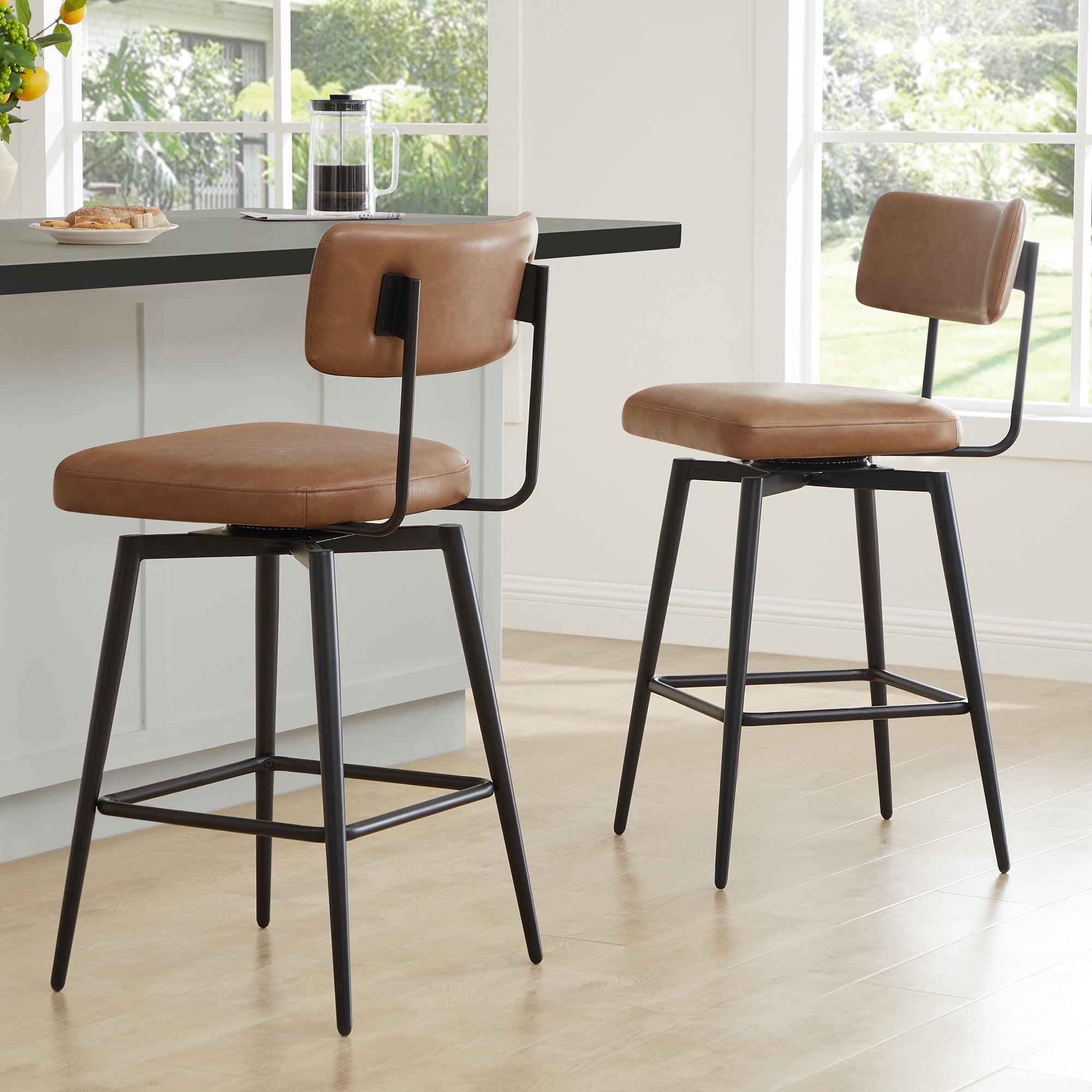 CHITA 26 inch Faux Leather Swivel Upholstered Counter Height Bar Stools ...