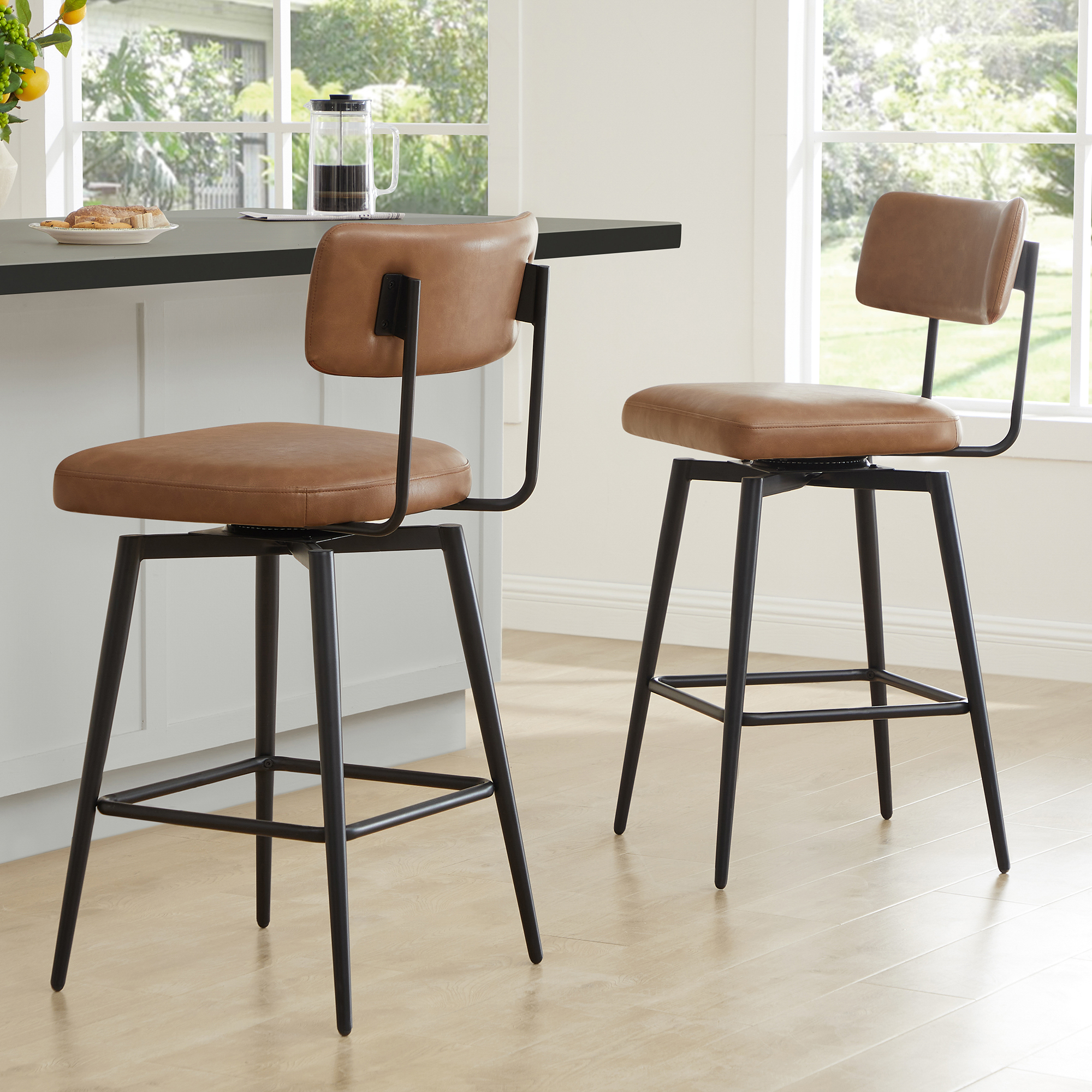 CHITA 27" Swivel Upholstered Counter Bar Stools Set of 2 with Back ...