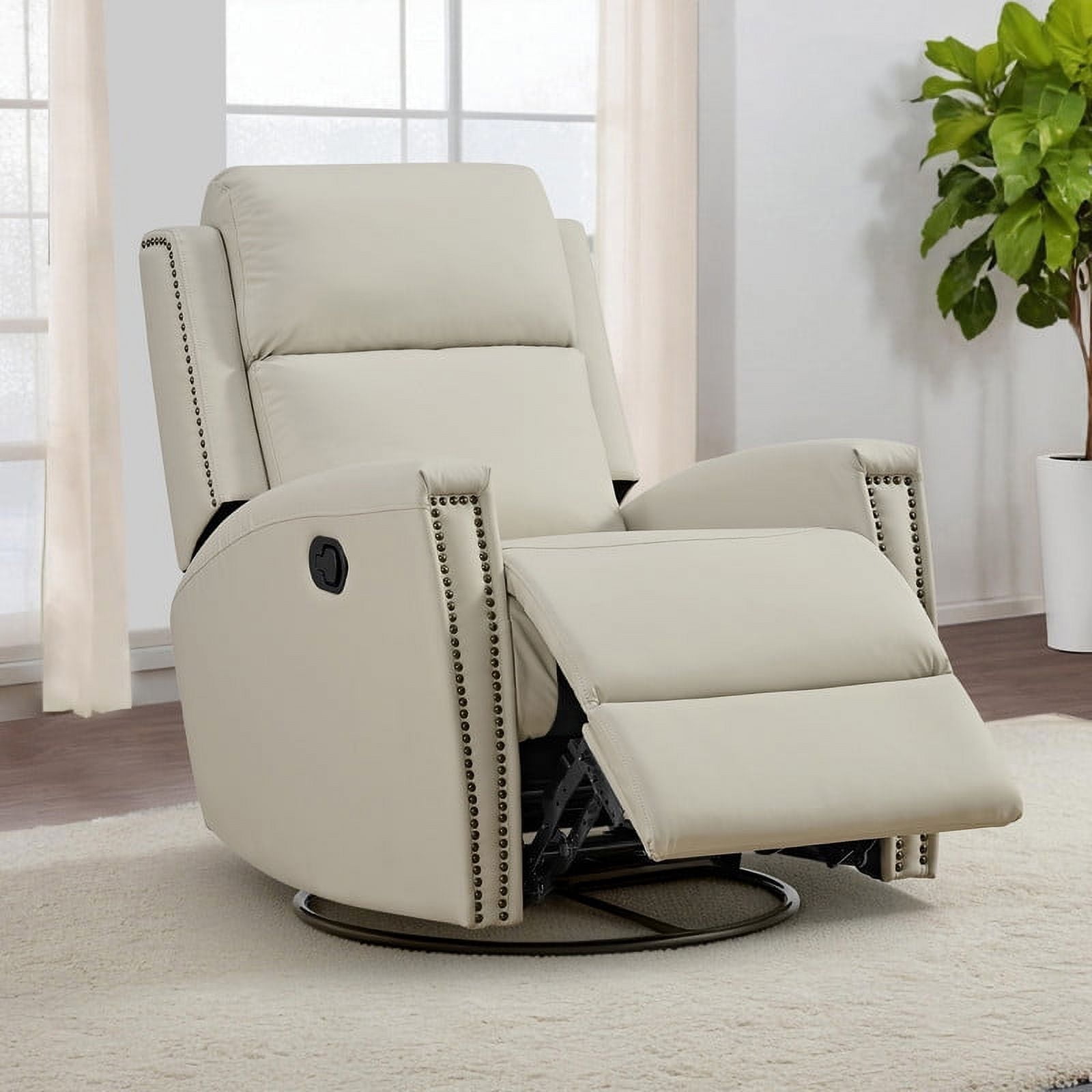 CHITA Faux Leather Swivel Glider Recliner with Nailhead Trim, Nursery ...