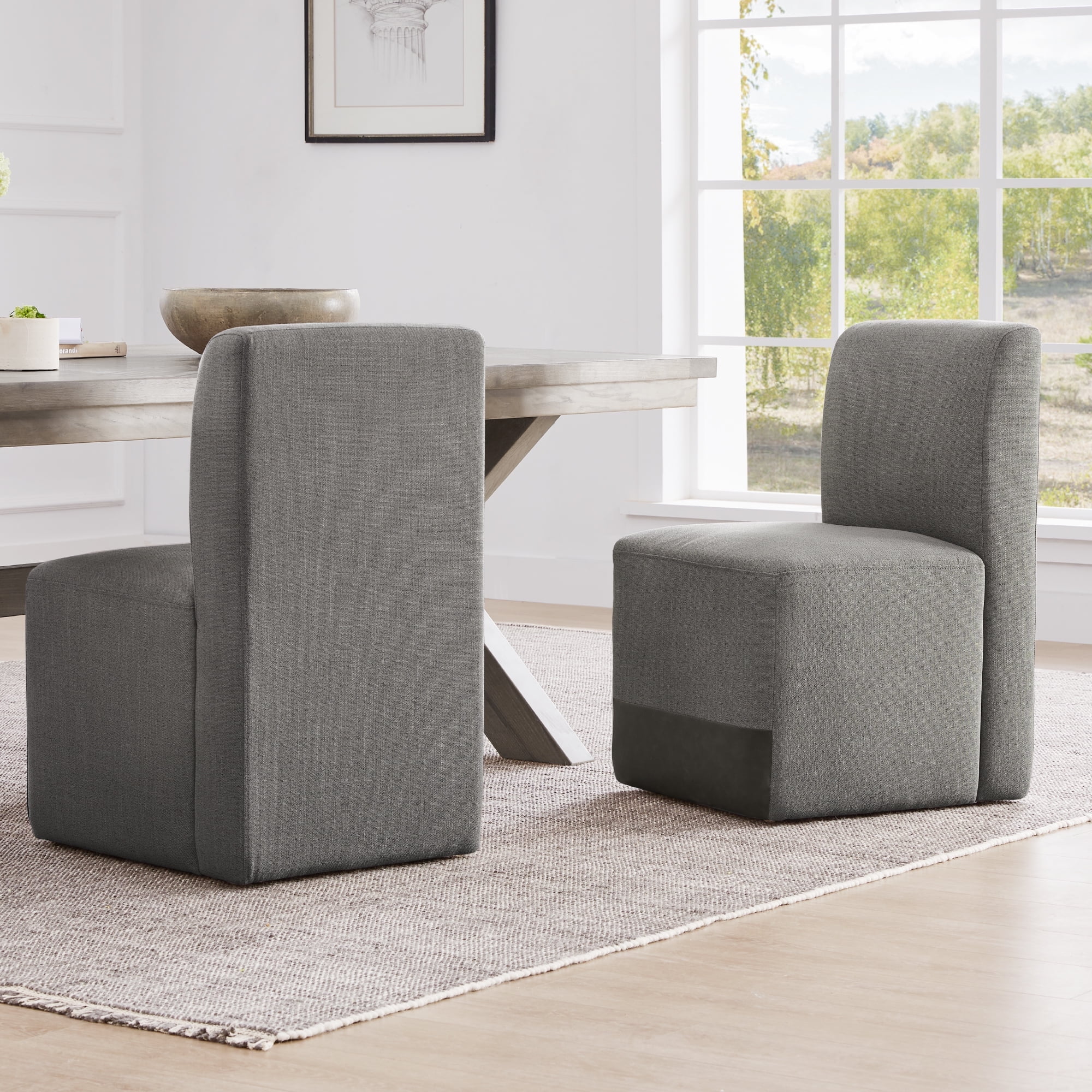 CHITA Modern Upholstered Dining Chairs Set of 2 Armless with Casters Gray Fabric Faux Leather Walmart