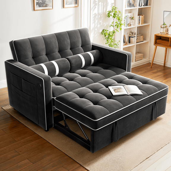 Leejay Velvet Green Convertible Sleeper Sofa Bed, Simple Room Furniture ...