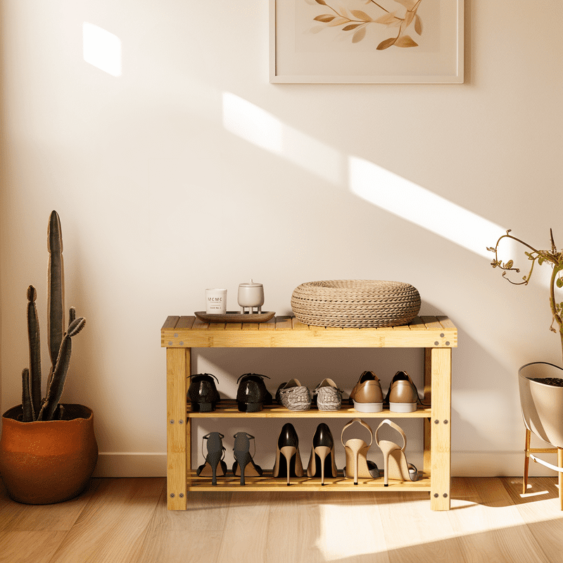 CHITOOMA 3 Tier Bamboo Shoe Storage Bench for Entryway,Wood Hallway ...