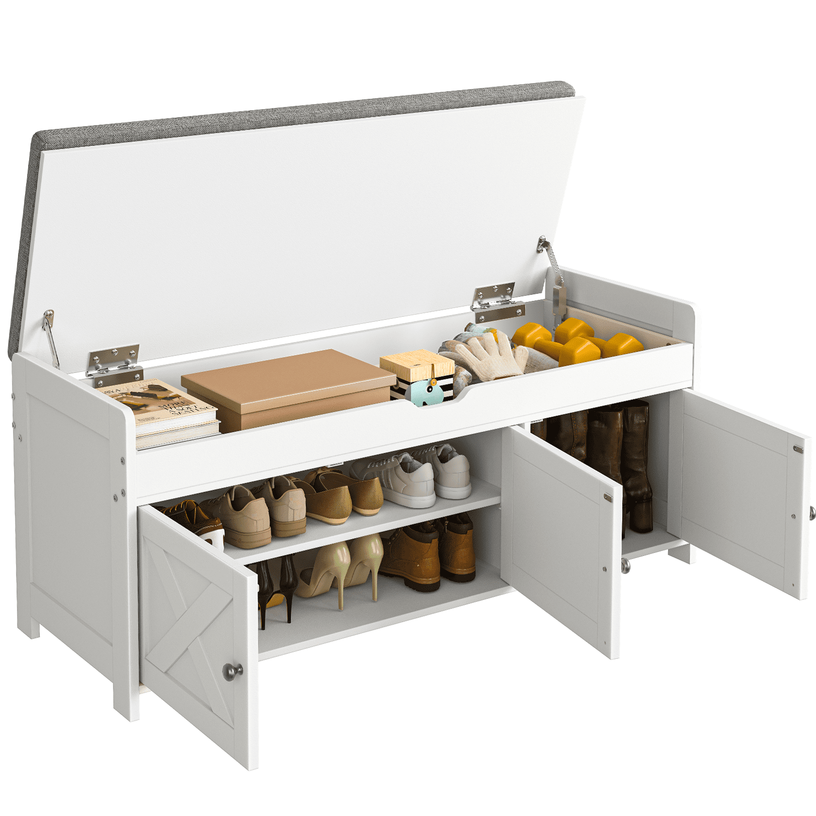 CHITOOMA 43.4" Shoe Storage Bench with Cushion and Barn Doors for ...