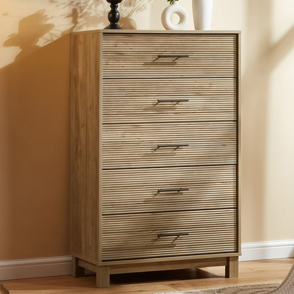 94.5" Modern Reeded 5-Drawer Dresser Set for Bedroom, Minimalist Chest ...