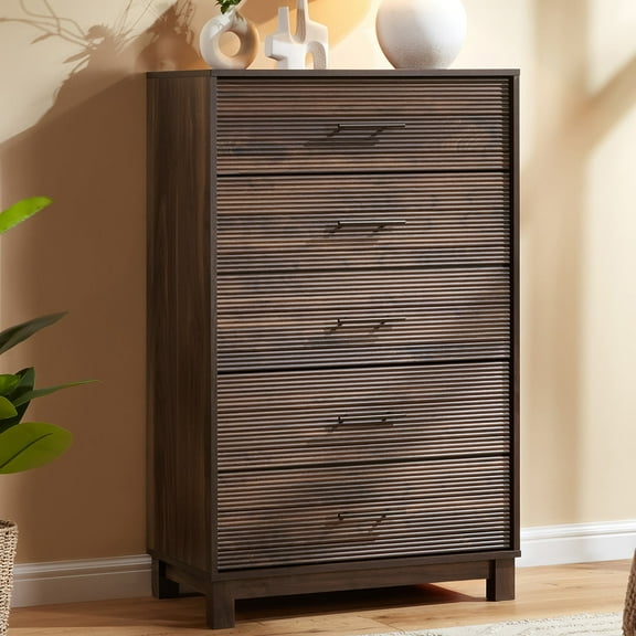 5 Drawer Tall Dresser for Bedroom, 31.5" Wide Fluted Chest of Drawers ...