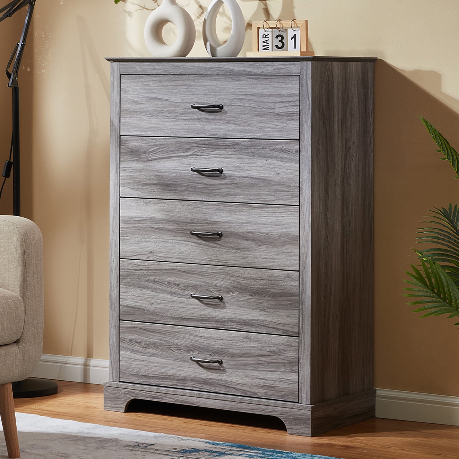 CHITOOMA 5 Drawer Dressers for Bedroom, Adult Tall Wooden Chest of ...