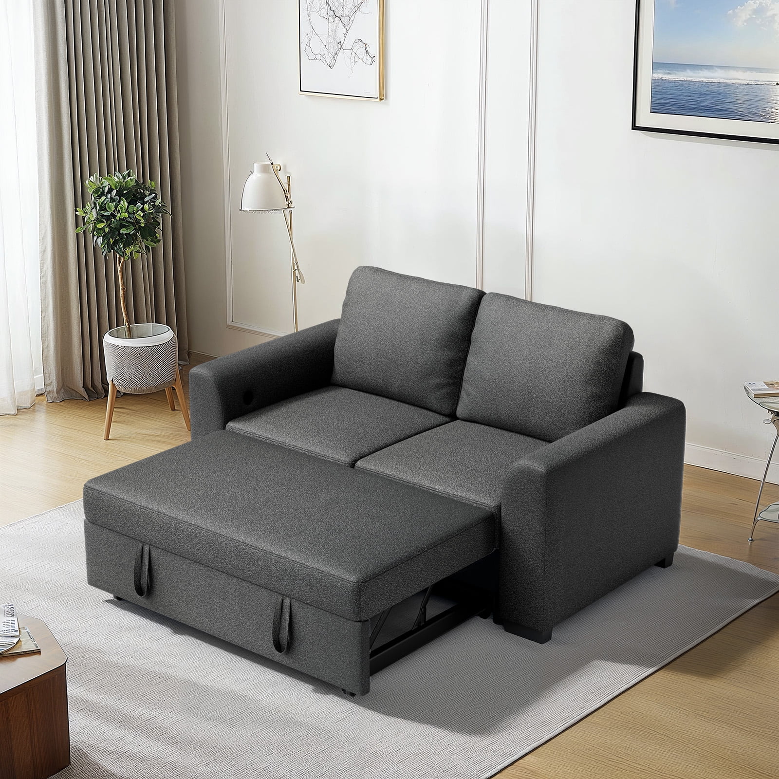 CHITOOMA 60'' Pull Out Sofa Bed Convertible Sleeper Couch with Charging ...