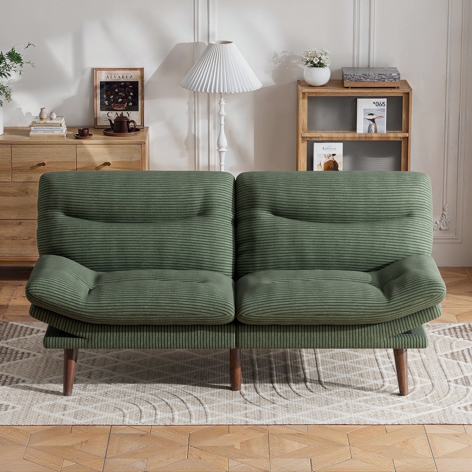 CHITOOMA 66'' Futon Sofa Bed with Adjustable Backrest & Armrests, Green ...