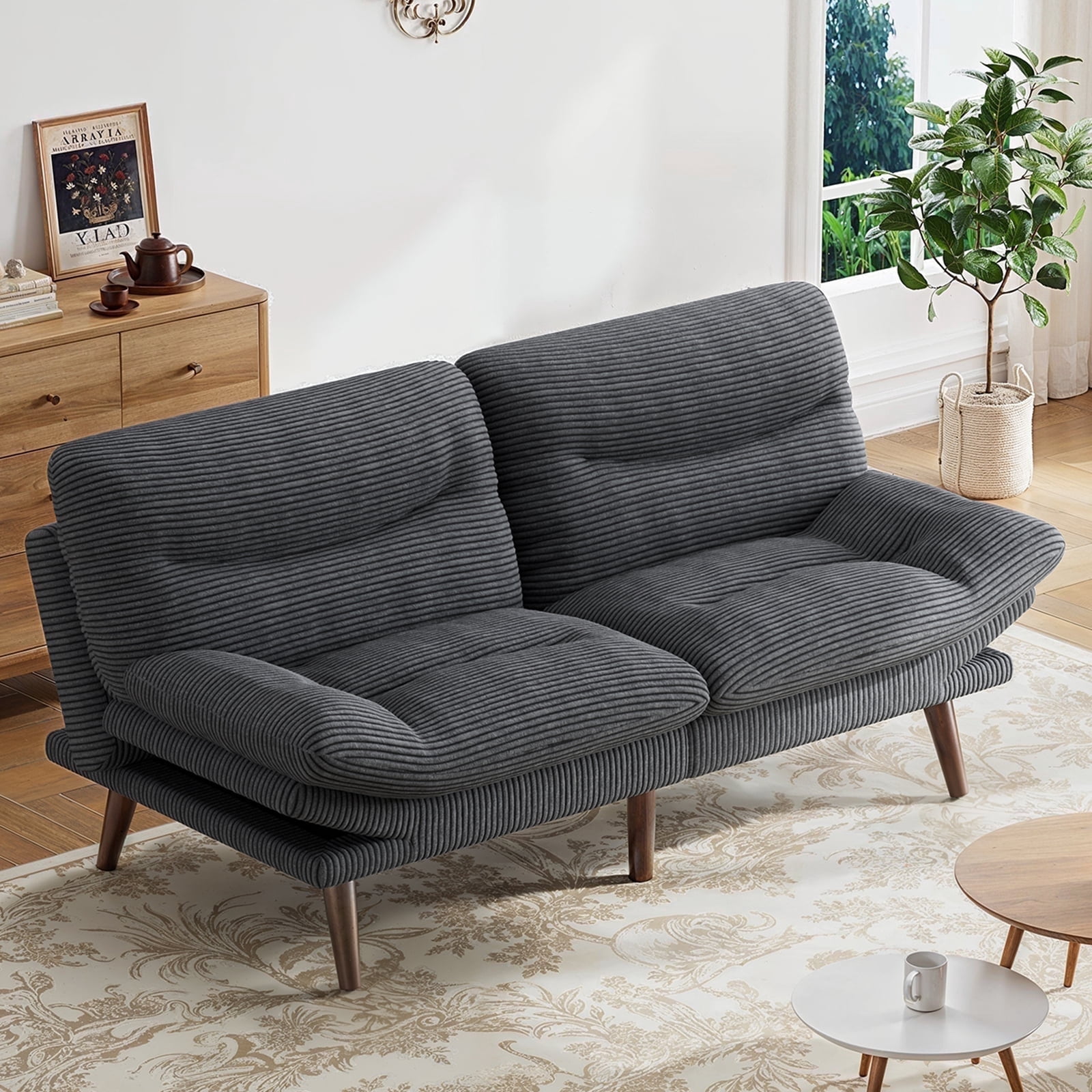 CHITOOMA 75" W Corduroy Futon Sofa Bed with Adjustable Backrest ...