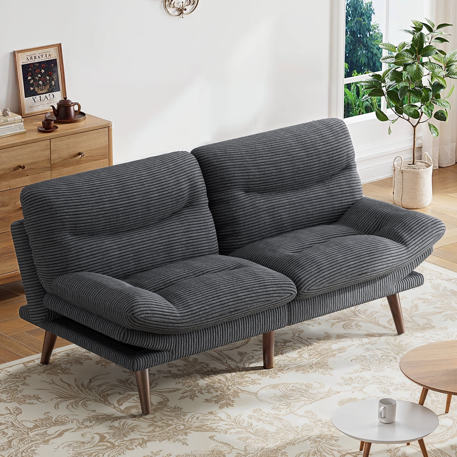 CHITOOMA 75" W Corduroy Convertible Futon Sofa Bed with Adjustable ...