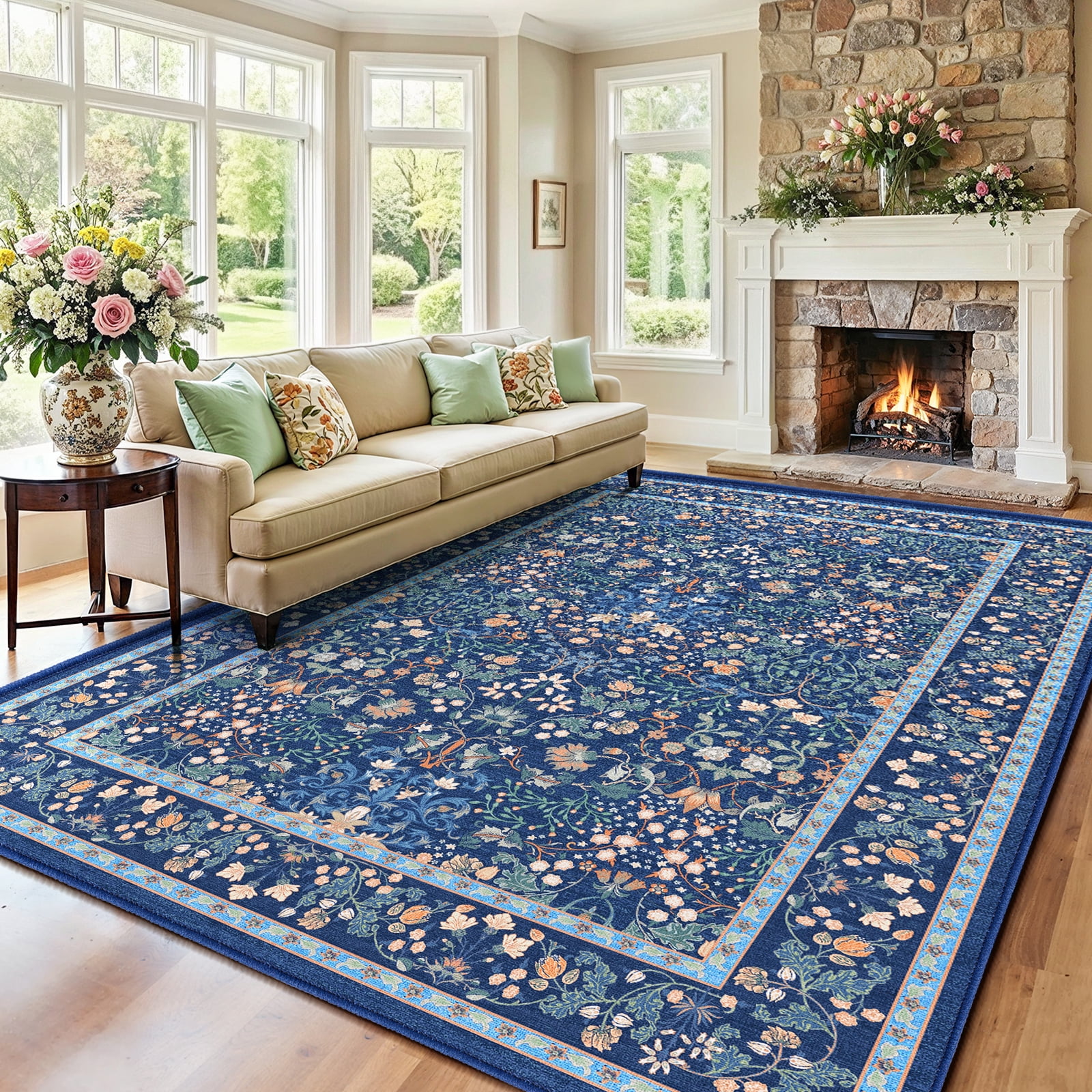 CHITOOMA 8'x10' Area Rugs for Living Room, Floral Washable Rug Boho Non ...