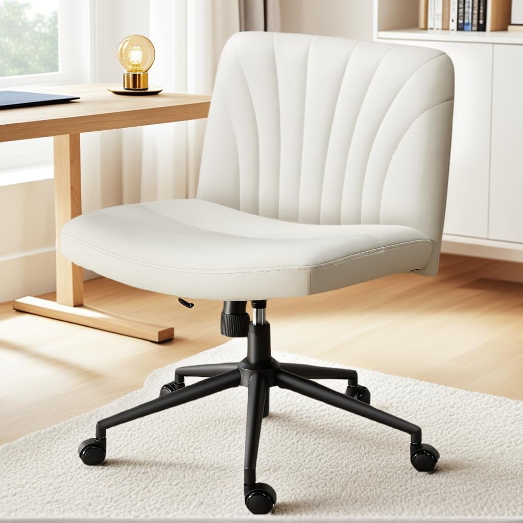 CHITOOMA Criss Cross Chair with Wheels, Wide PU Leather Armless Desk ...