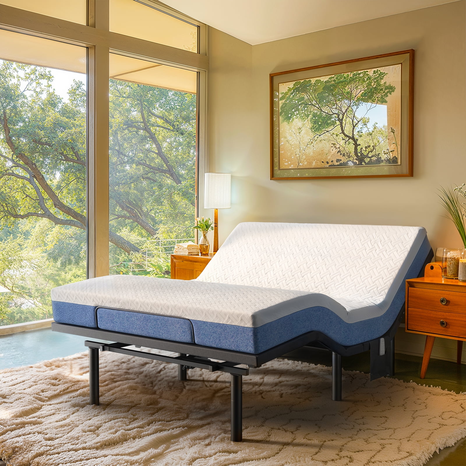 CHITOOMA Electric Adjustable Bed Frame Split King with 10" Gel Memory ...