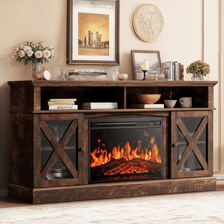 Electric Fireplace TV Stand for 75 inch TVs Farmhouse TV Console with ...