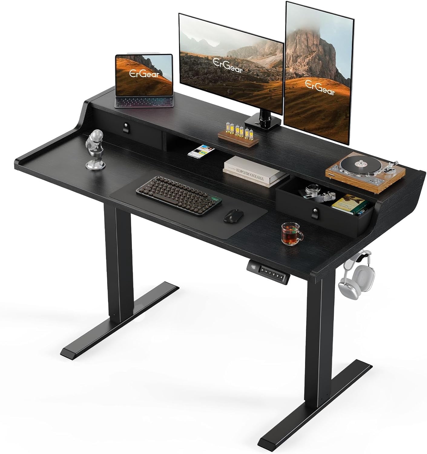 Kyspho Electric Standing Desk with Drawers, 48″ x 24″ Height Adjustable ...