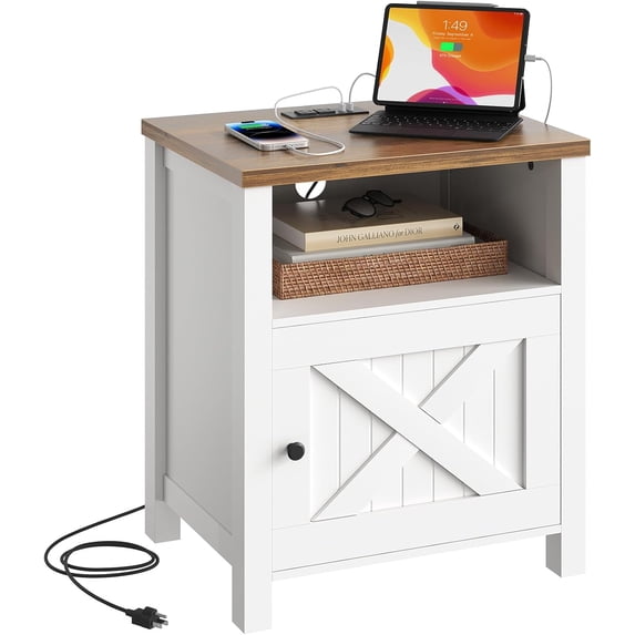 CHITOOMA Farmhouse Nightstands, Bedside Tables with Storage Cabinet ...