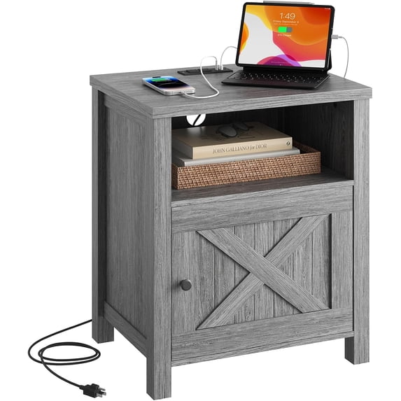 CHITOOMA Farmhouse Nightstands, Bedside Tables with Storage Cabinet ...