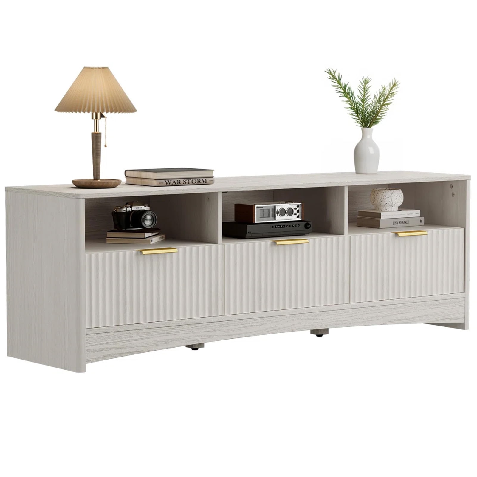 CHITOOMA Fluted TV Stand for TVs up to 65", Modern Media Console with ...