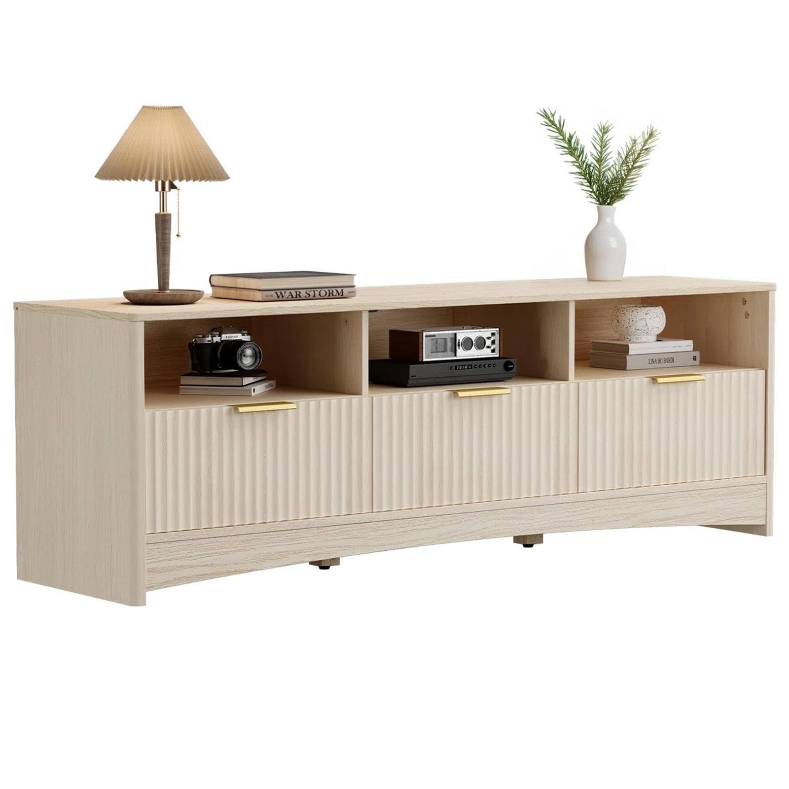 CHITOOMA Fluted TV Stand for TVs up to 65", Modern Media Console with ...