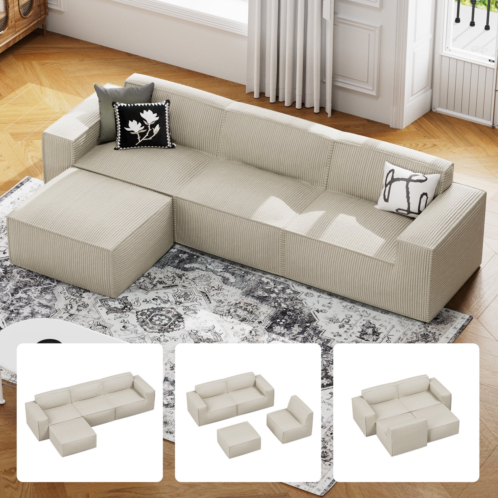 CHITOOMA Modular Sectional Couch, 111" Corduroy Cloud Couches with Deep ...
