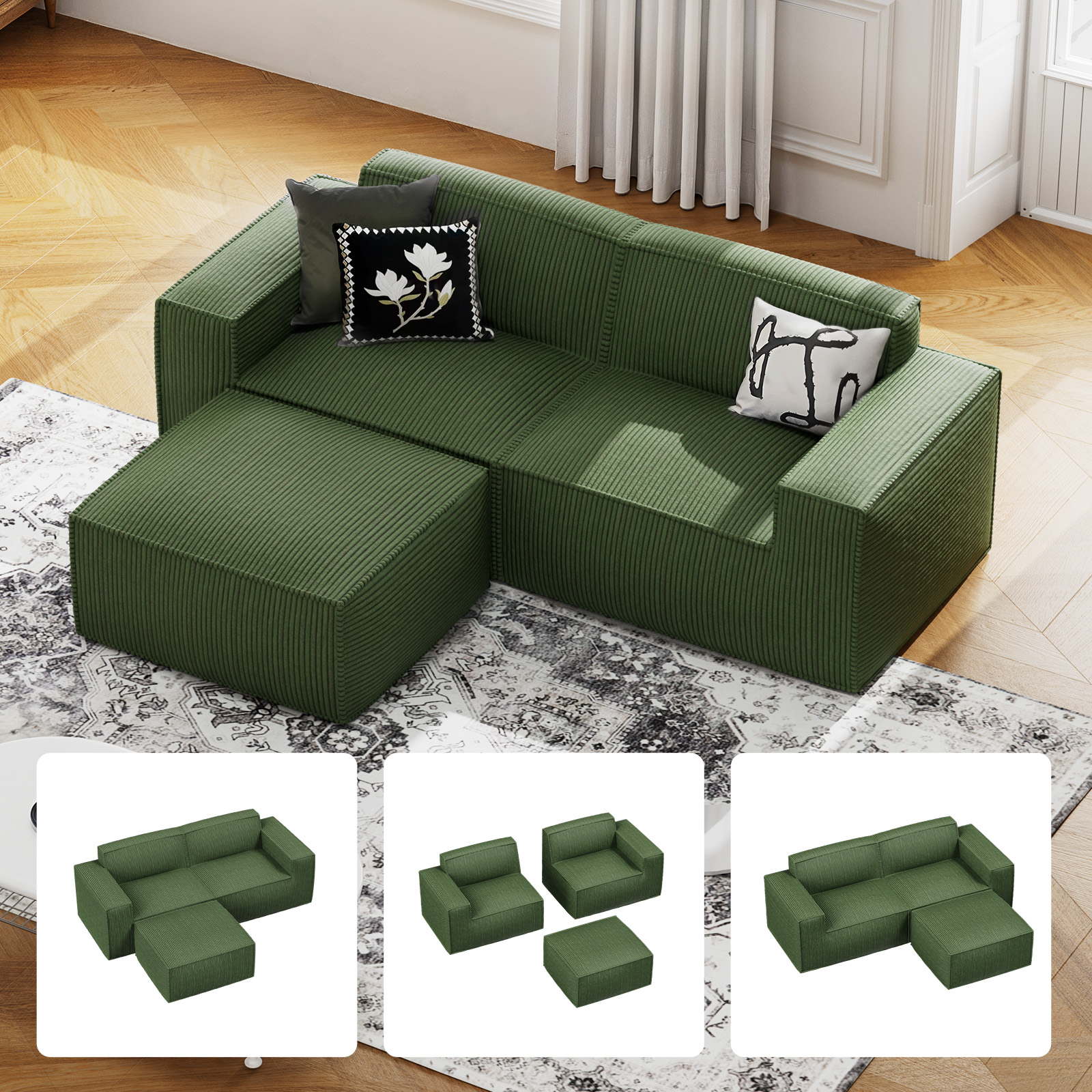 Chitooma Modular Sectional Couch 80 Corduroy Loveseat With Deep Seats