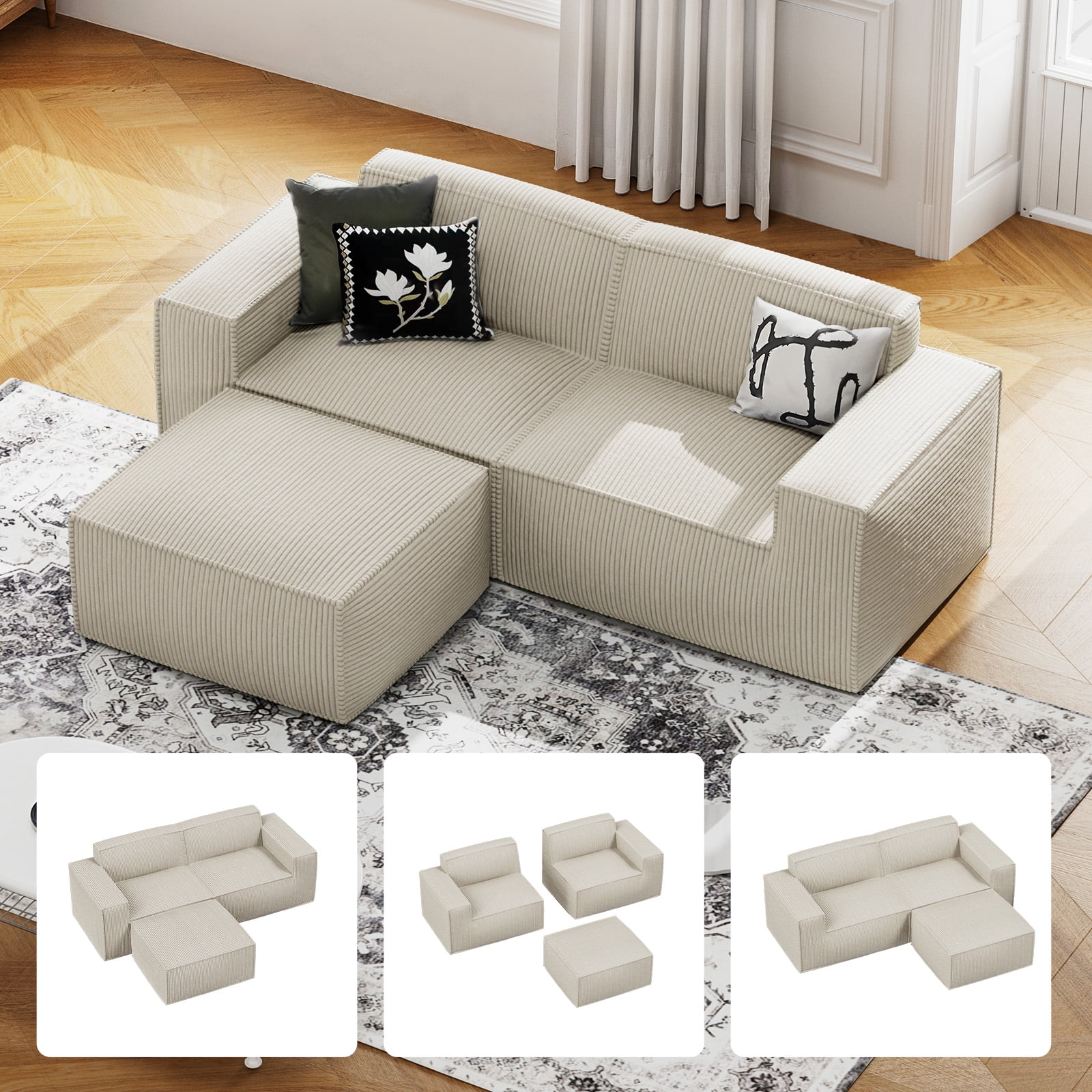 Chitooma Modular Sectional Couch 80 Corduroy Loveseat With Deep Seats
