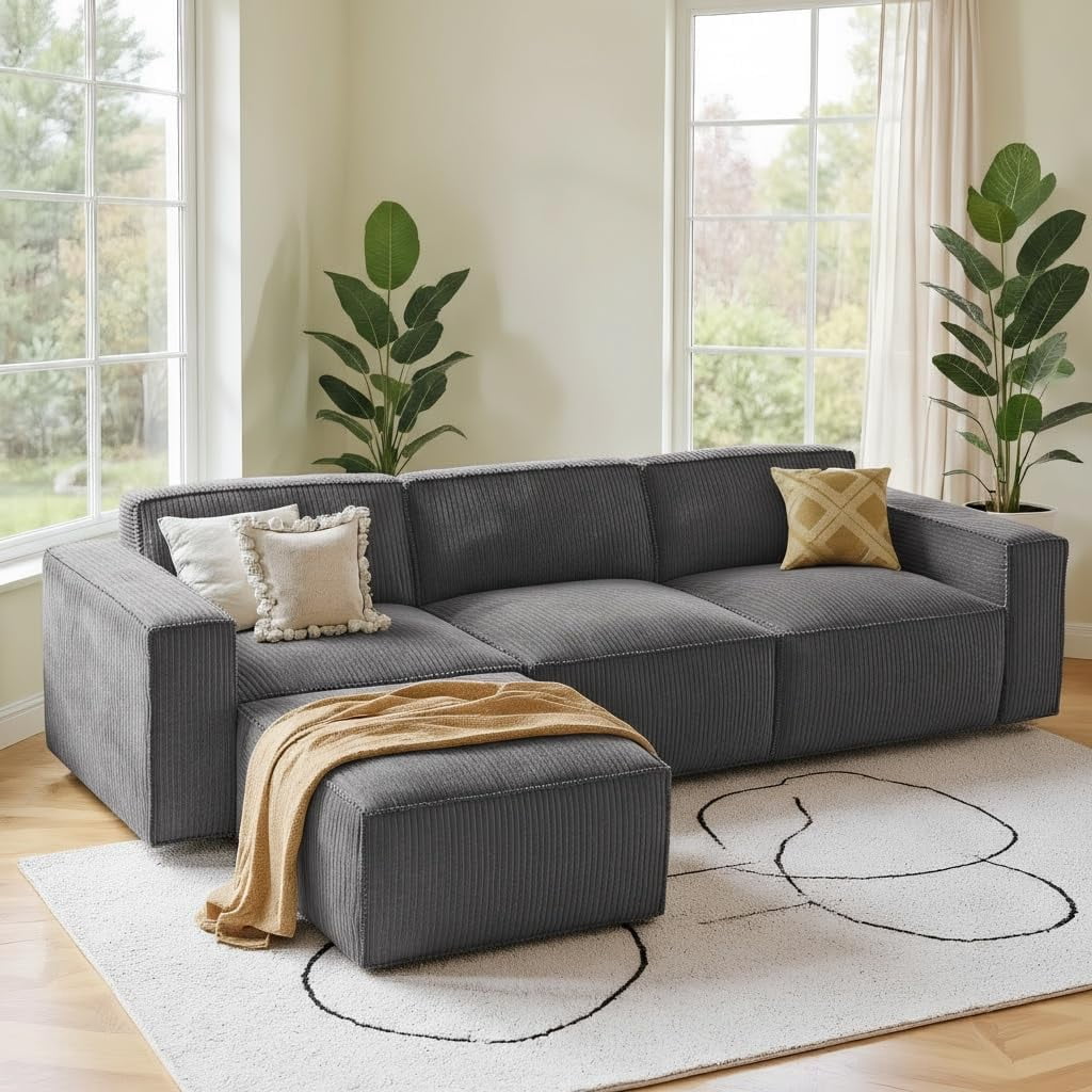 CHITOOMA Modular Sectional Couch L Shape with Ottoman, 111" Corduroy ...