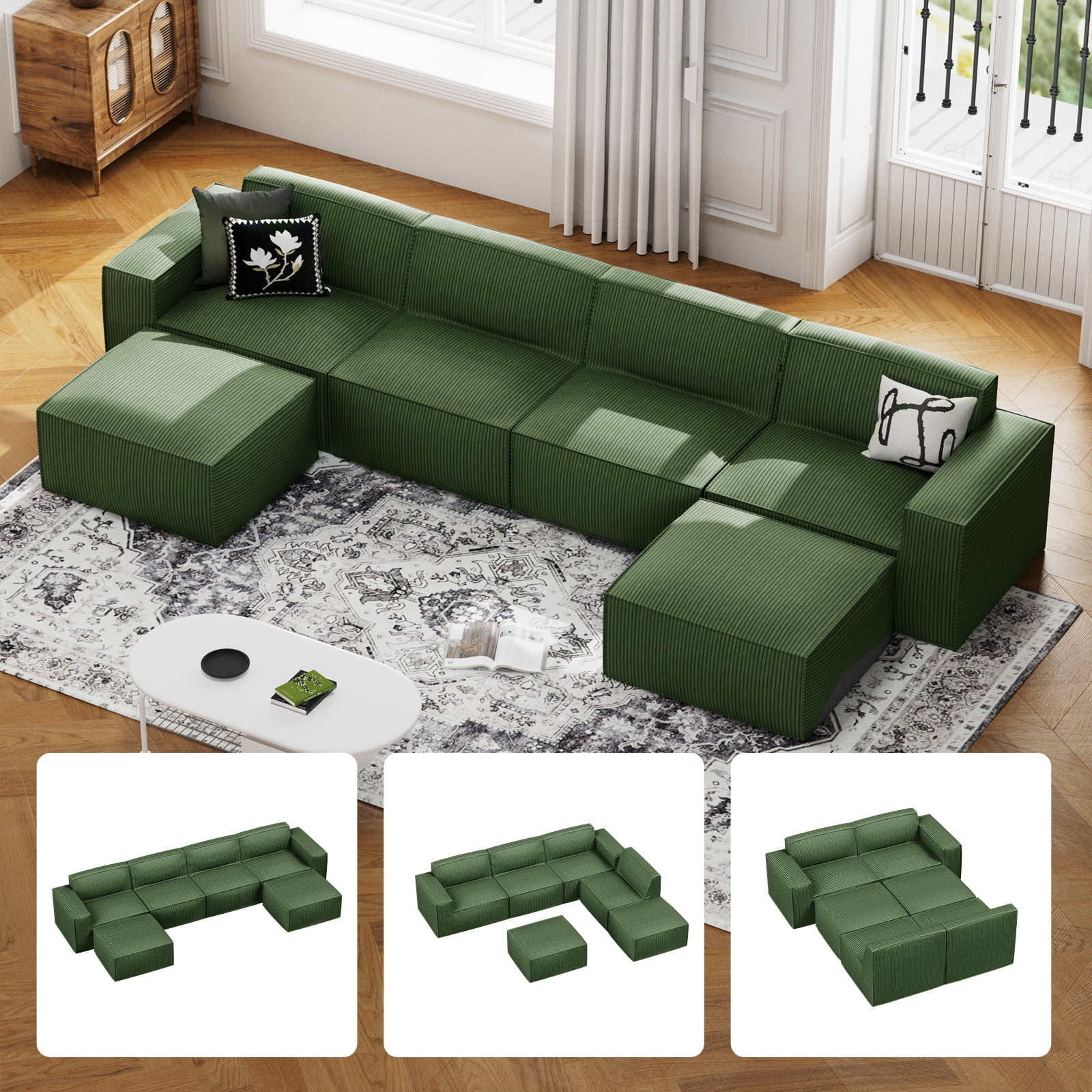 CHITOOMA Modular Sectional Couch U Shape with 2 Ottoman, 142" Corduroy ...