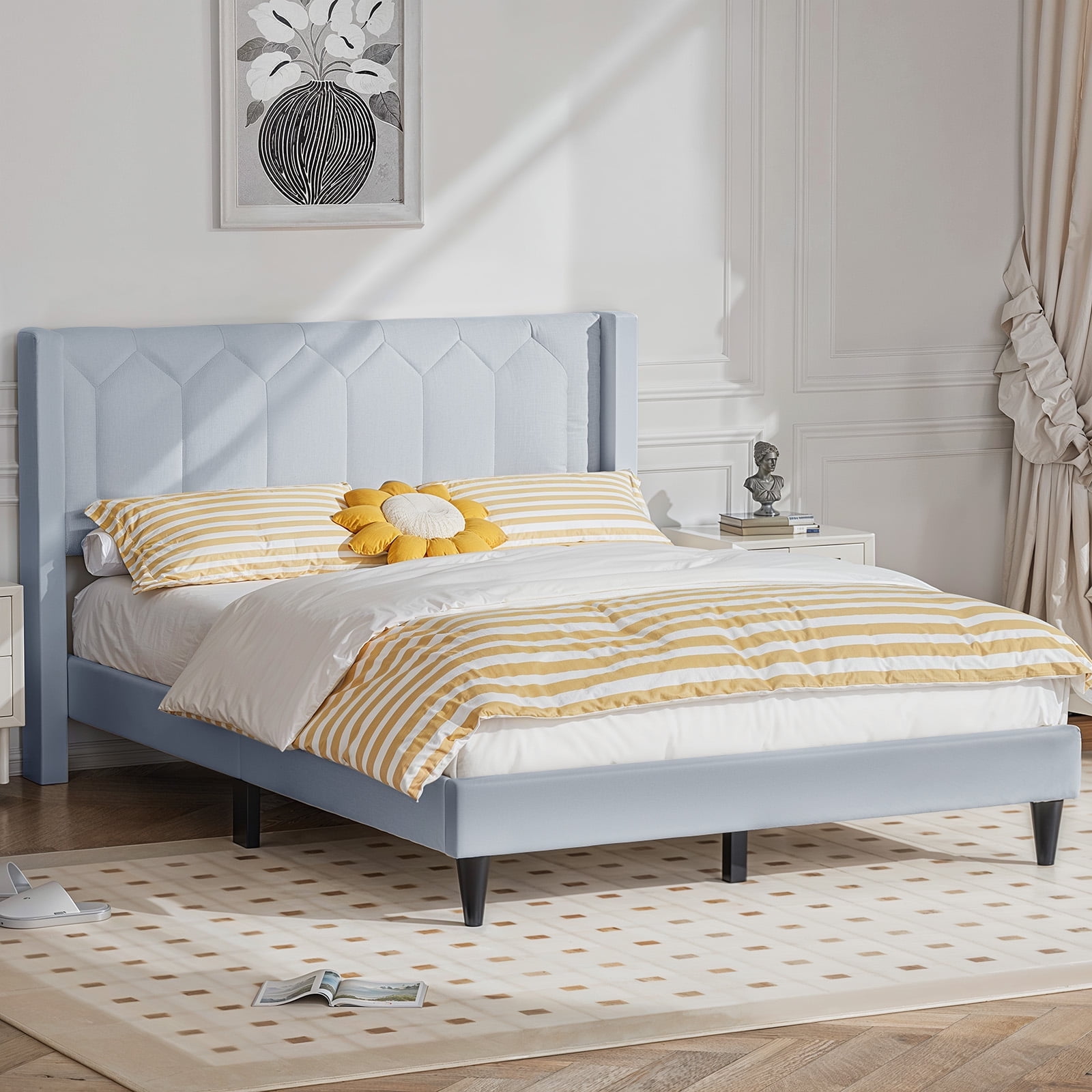CHITOOMA Twin Bed Frame with Wingback Headboard, Velvet Upholstered ...