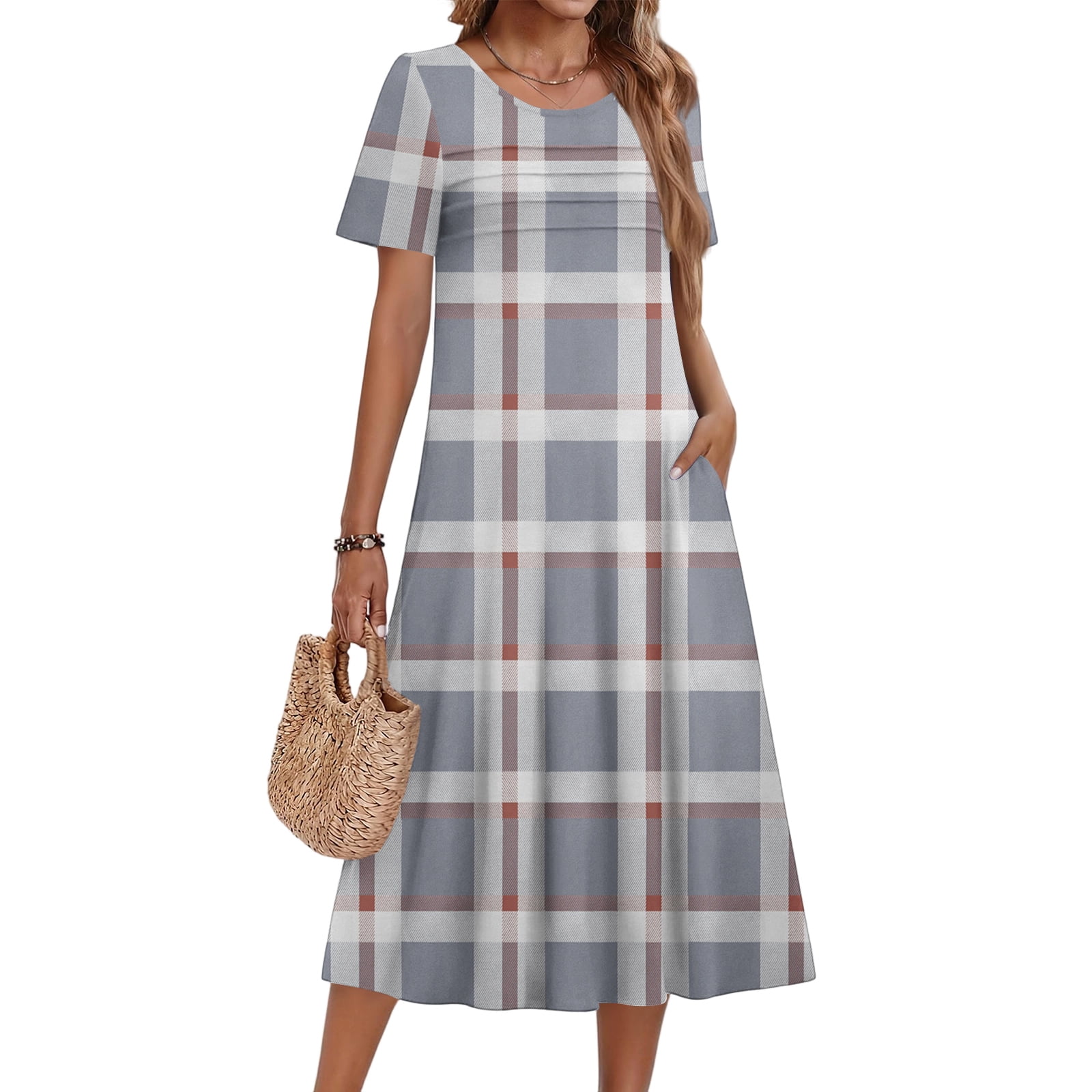 CHIUNL Artistic Horizontal Stripe & Plaid Printed Dresses for Women ...
