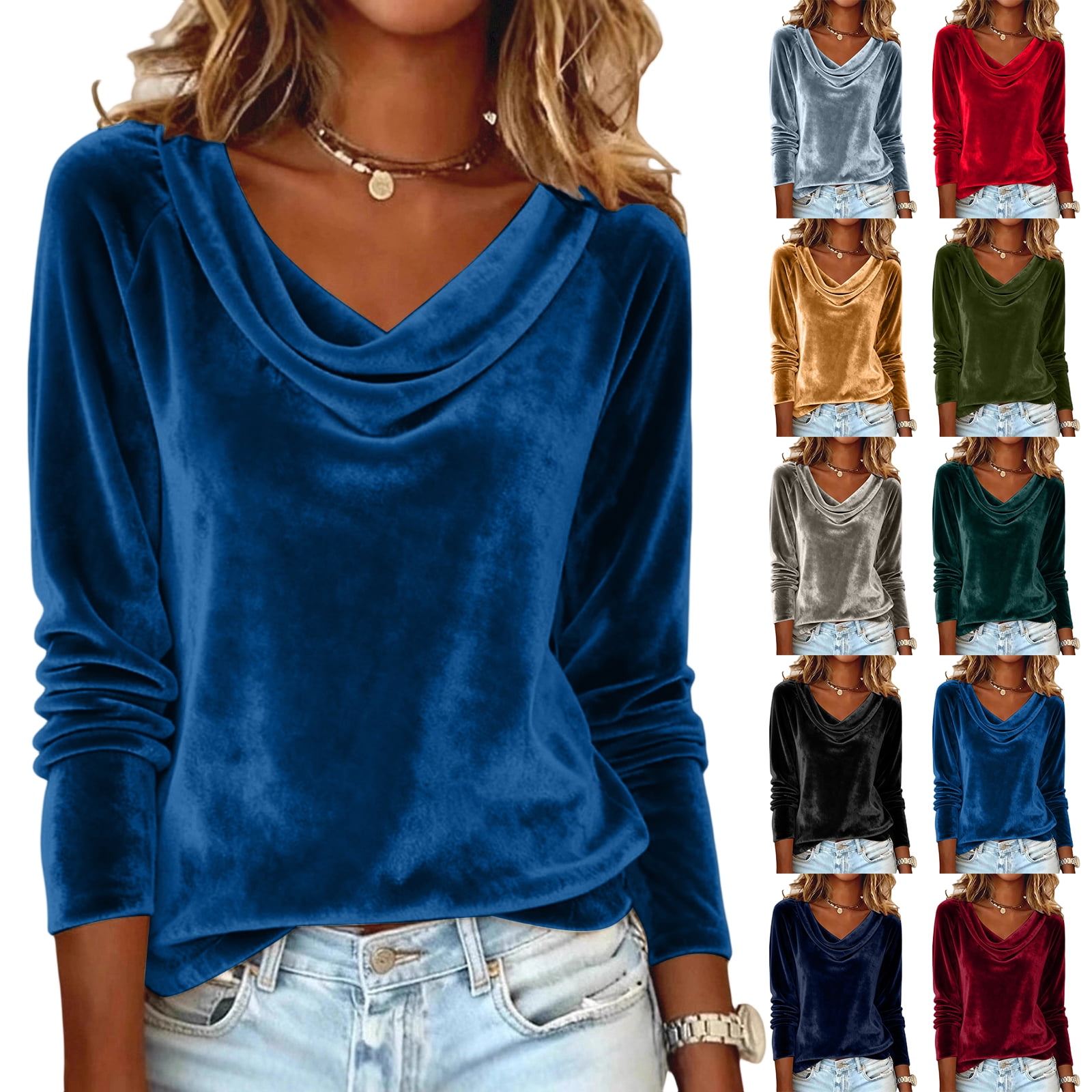CHIUNL Colorful Gold Velvet Pullover Top, Elegant Long Sleeved T-shirt ...