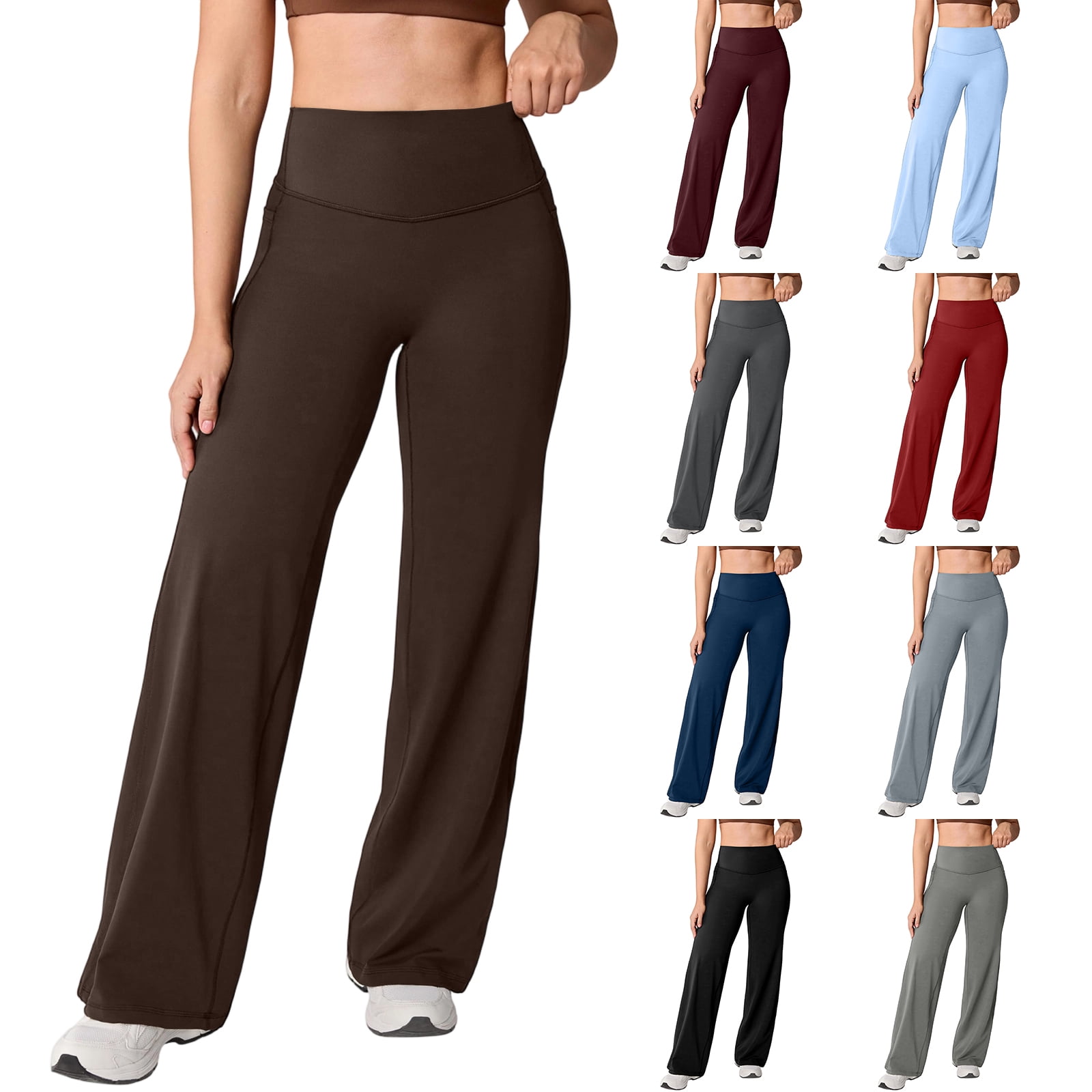 CHIUNL Straight Leg Yoga Pants for Women, High Waisted Pocketless Tummy ...