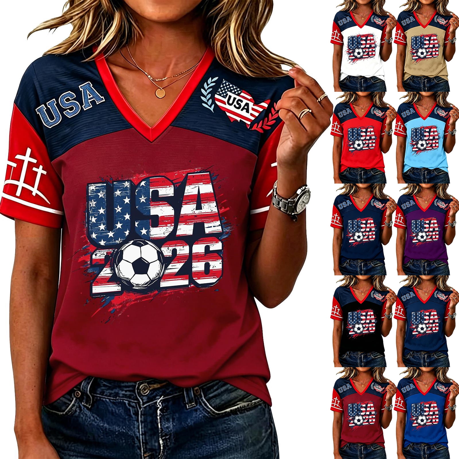 CHIUNL Women's USA Soccer Shirt - Soccer Cup 2026 Patriotic Football V ...