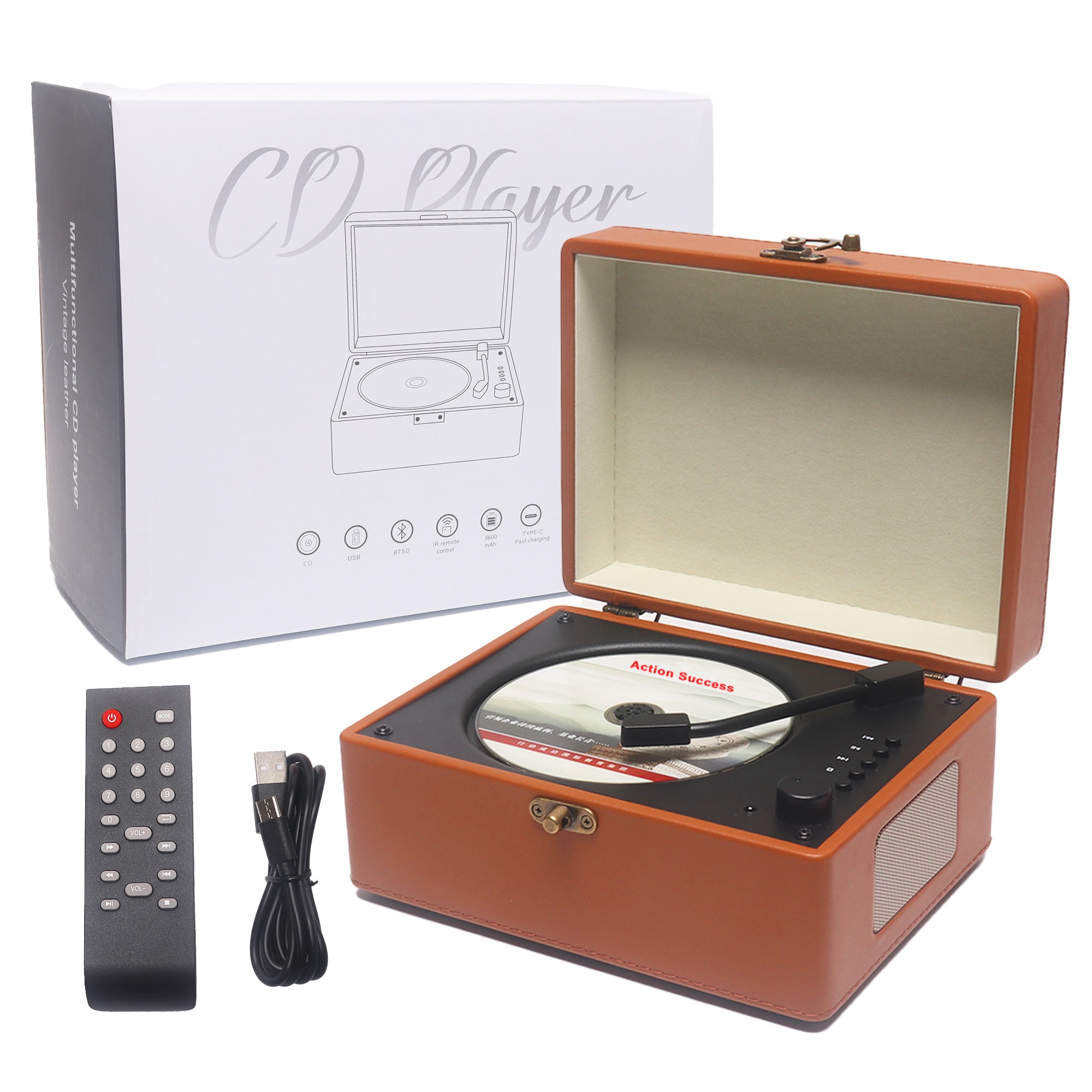 CHKUSY 2024 Bluetooth 5.0 CD Player with Built-in Speaker & USB ...