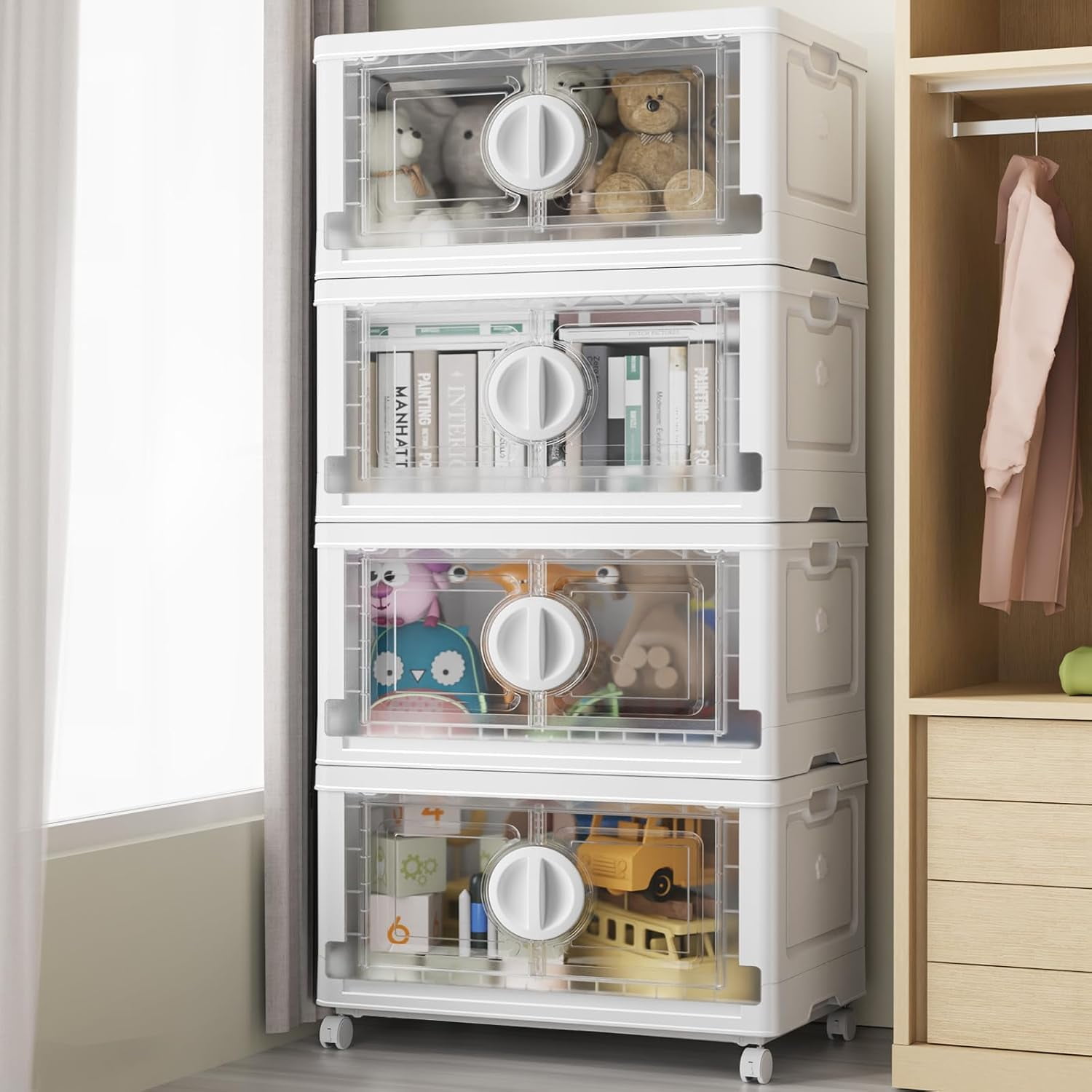 CHLET 112Gal Storage Bins with Lids, Stackable Collapsible Storage Bins ...